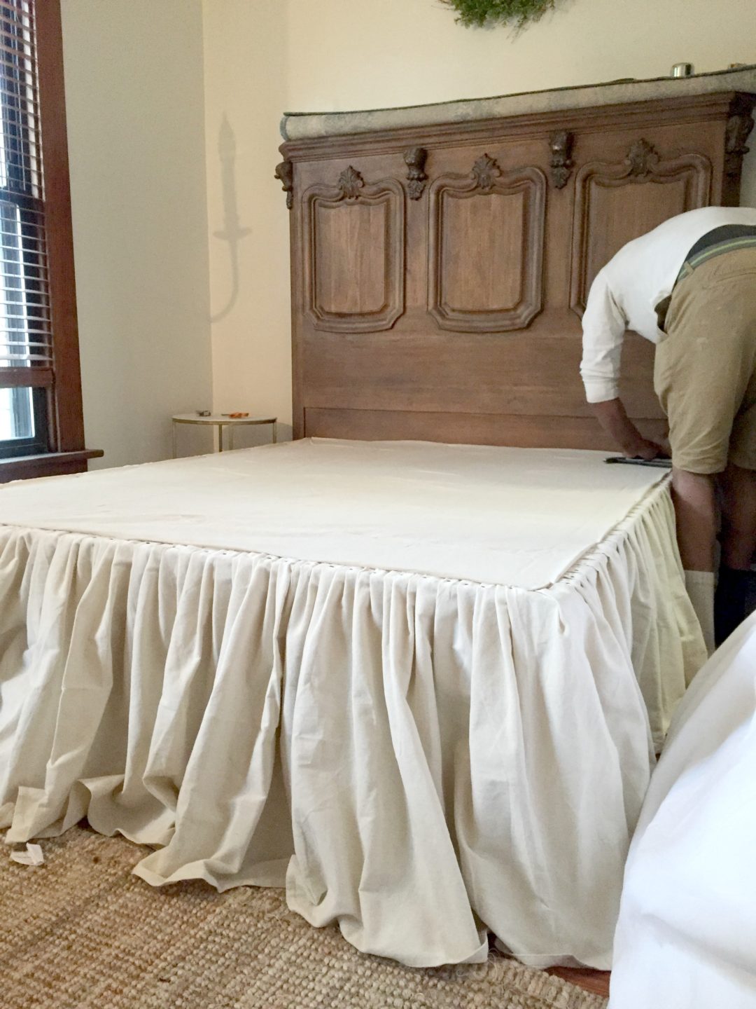 DIY No-Sew Drop Cloth Bed Skirt | Beginning in the Middle